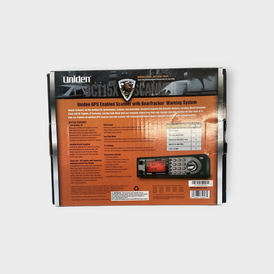 Uniden BCT15X Scanner W/ BearTracker Warning System- Trunk Tracker III ...