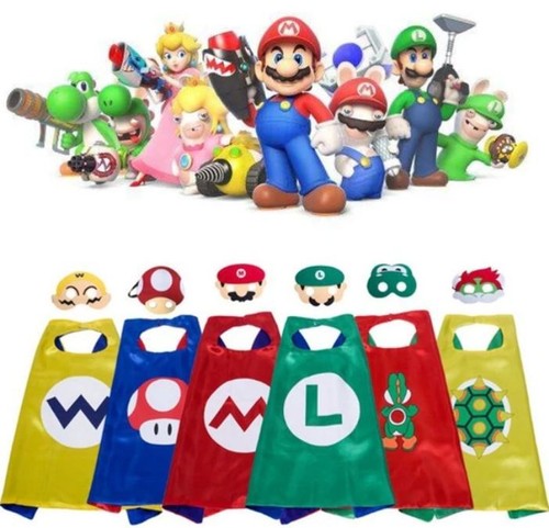 Super Mario & Luigi Bros Costume Cape & Mask Set -Yoshi Bowser Wario ...