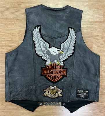 Vintage Harley Davidson Leather Vest Patches Motorcycle pins Harley ...