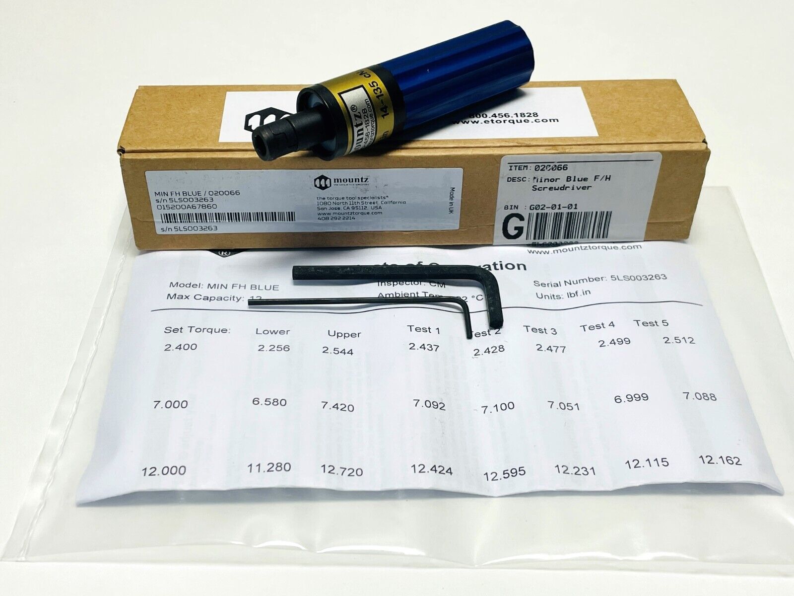 Mountz TLS0135 Blue Preset Torque Screwdriver FH, 1.2-12 lbf.in, 1/4 ...