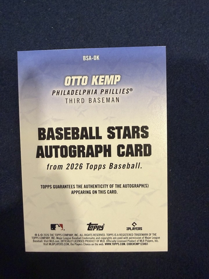 2026 Topps Series 1 Otto Kemp RC Baseball Stars Autograph BSA-OK ...