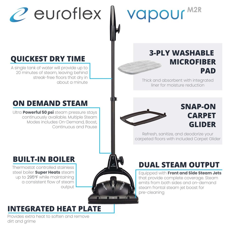 Euroflex Vapour 9-Piece Premium Steam Mop with Ultra Dry Steam ...