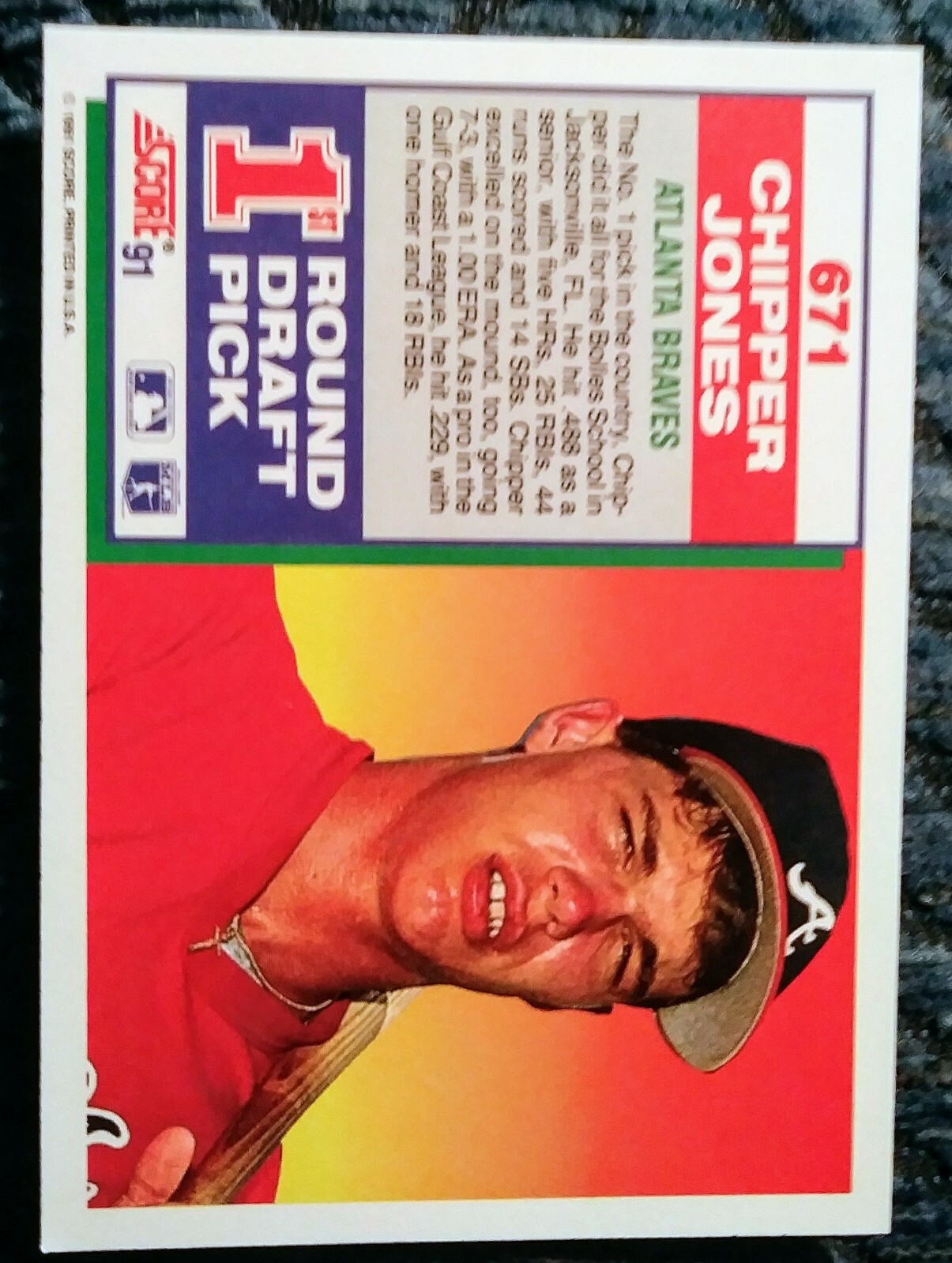 1991 ROOKIE Chipper Jones Score #671 "ORIGINAL" Card. NOT A REPRINT ...
