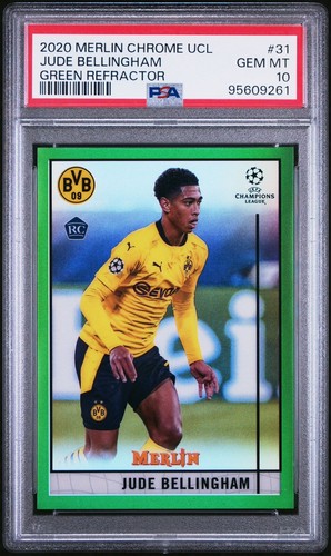 2020 MERLIN CHROME UCL JUDE BELLINGHAM #31 GREEN REFRACTOR ROOKIE /99 ...