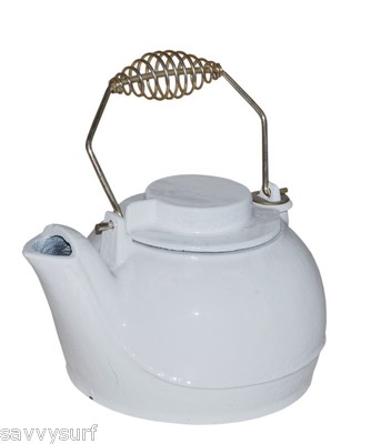 Retro White Enamelled Cast Iron Kettle White Stove Kettle Spring Handle ...