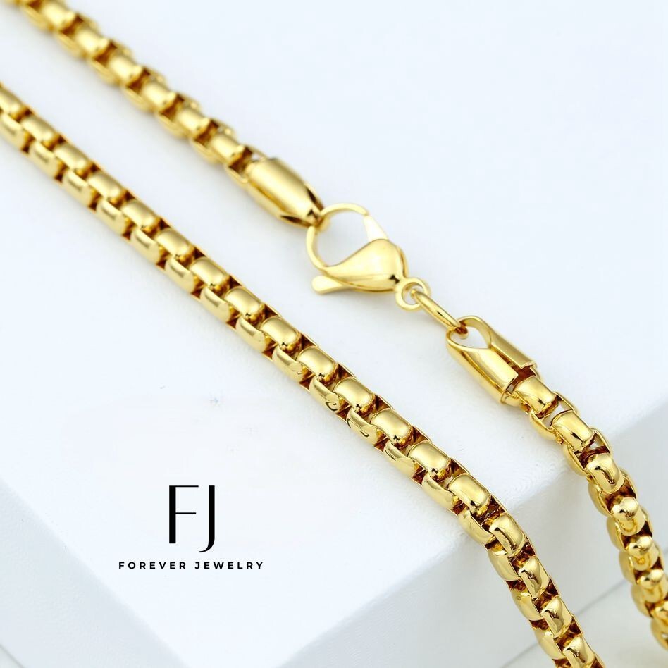 Men's 24" Stainless-Steel 6mm Round Box Chain Unisex Gold plated*Box | eBay