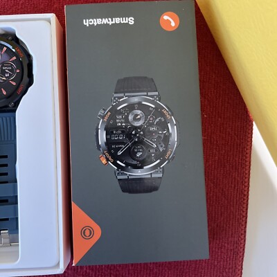 HT3 Mens MIlitary Style Smart Watch, Black, 1.4 Round Face Blue Band | eBay