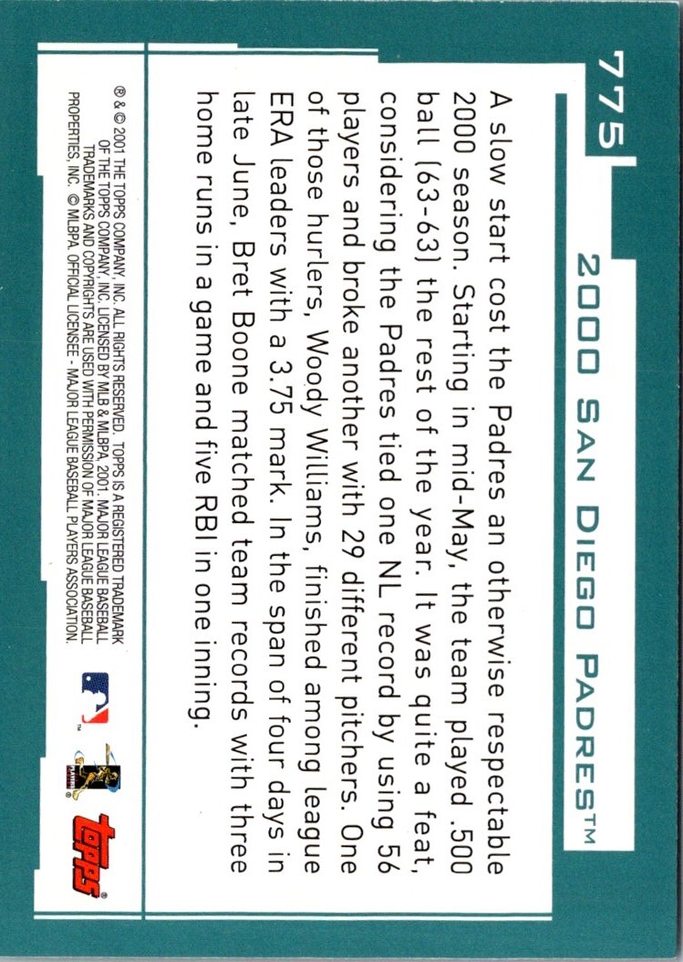 2001 Topps San Diego Padres #775 San Diego Padres Baseball Card | eBay