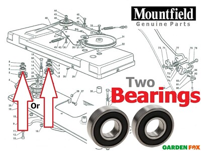 2x Genuine Mountfield 4000SH 102cm Deck Idler Plate Pulley BEARINGS ...