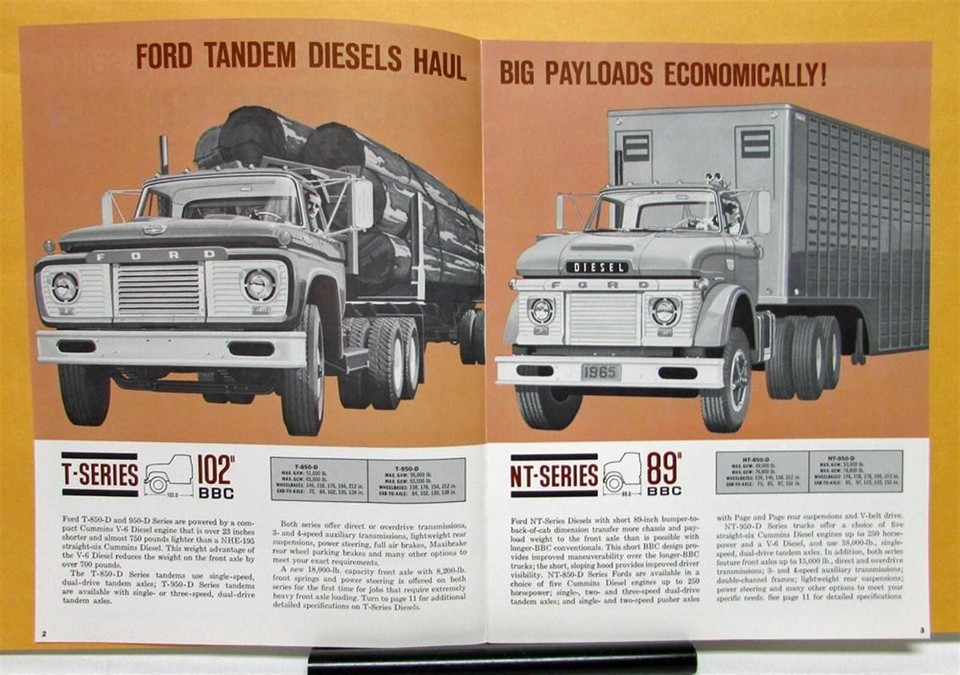 1965 Ford Trucks Models T NT HT 850 950 Tandem Sales Folder | eBay