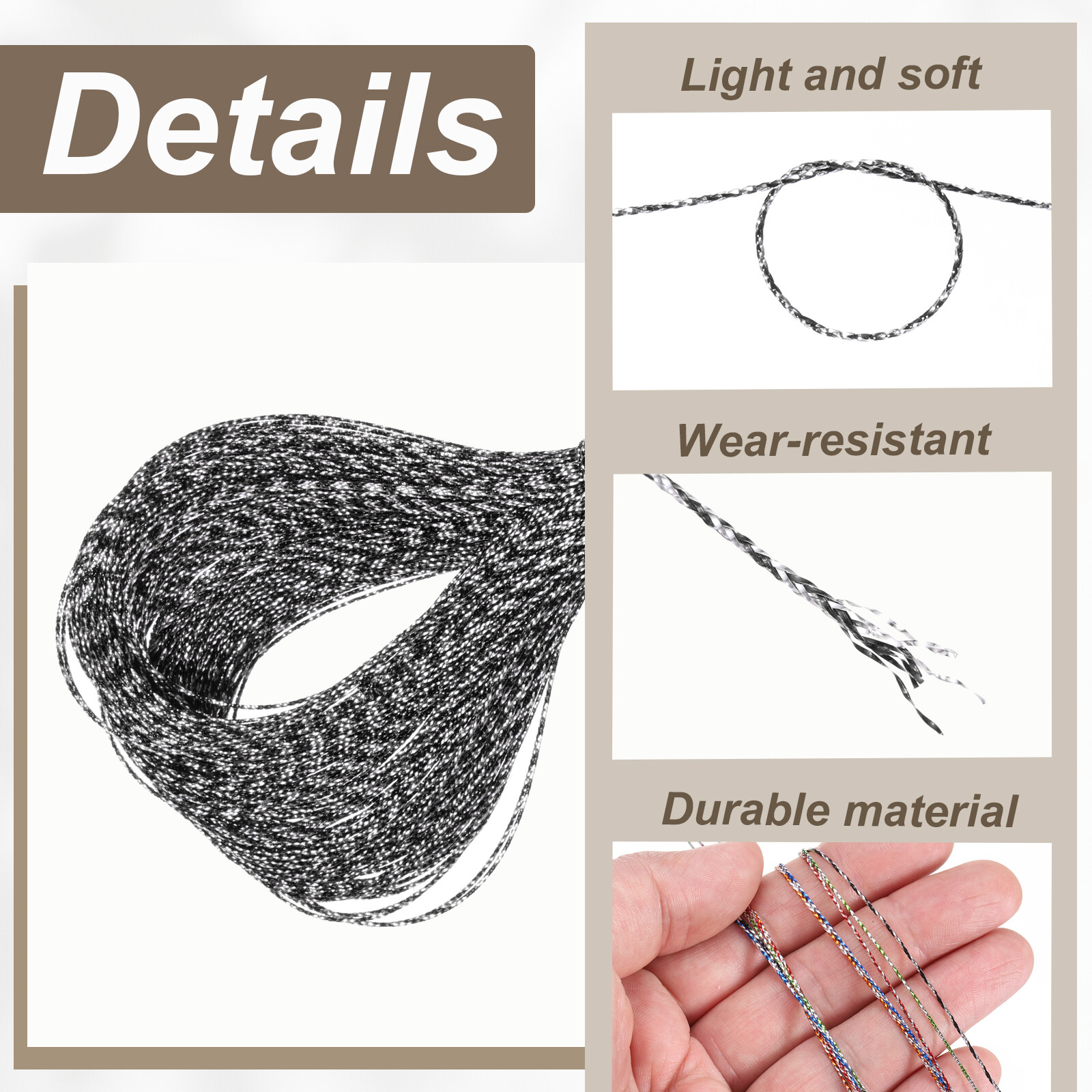 109 Yard Metallic Cord,1mm(0.04inch) Silver,Black Ornaments Strings | eBay