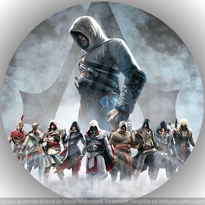 Assassin's Creed. Décoration de gâteau comestible ,Azyme ,disque ...