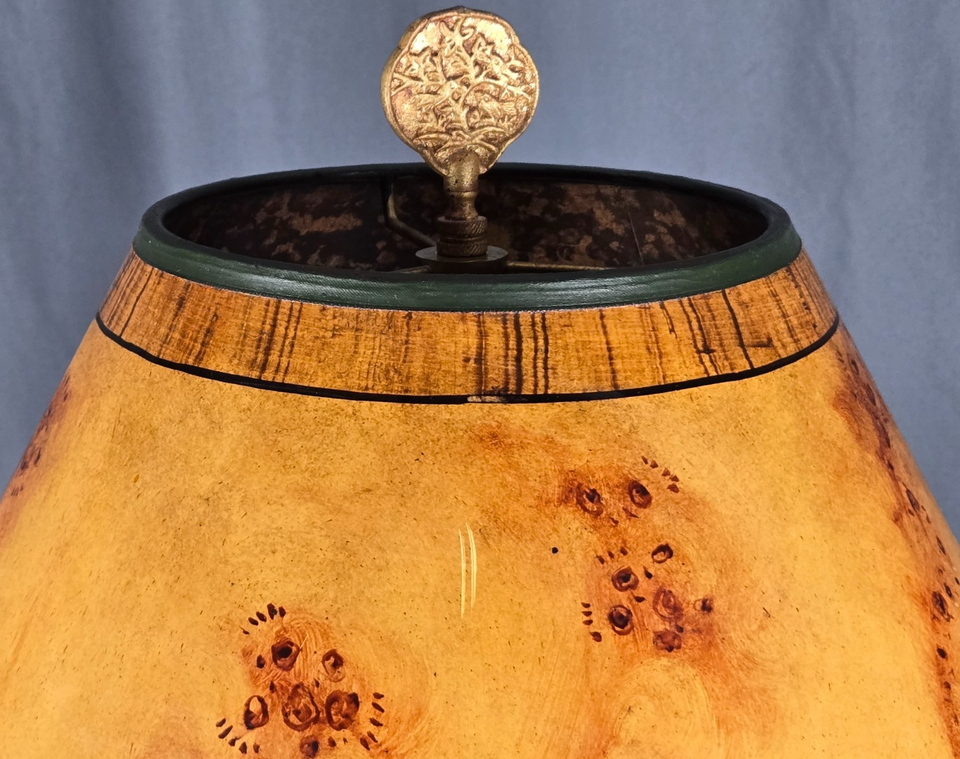 Lathe turned wooden table lamp & original shade E. G. Cody ? faux ...