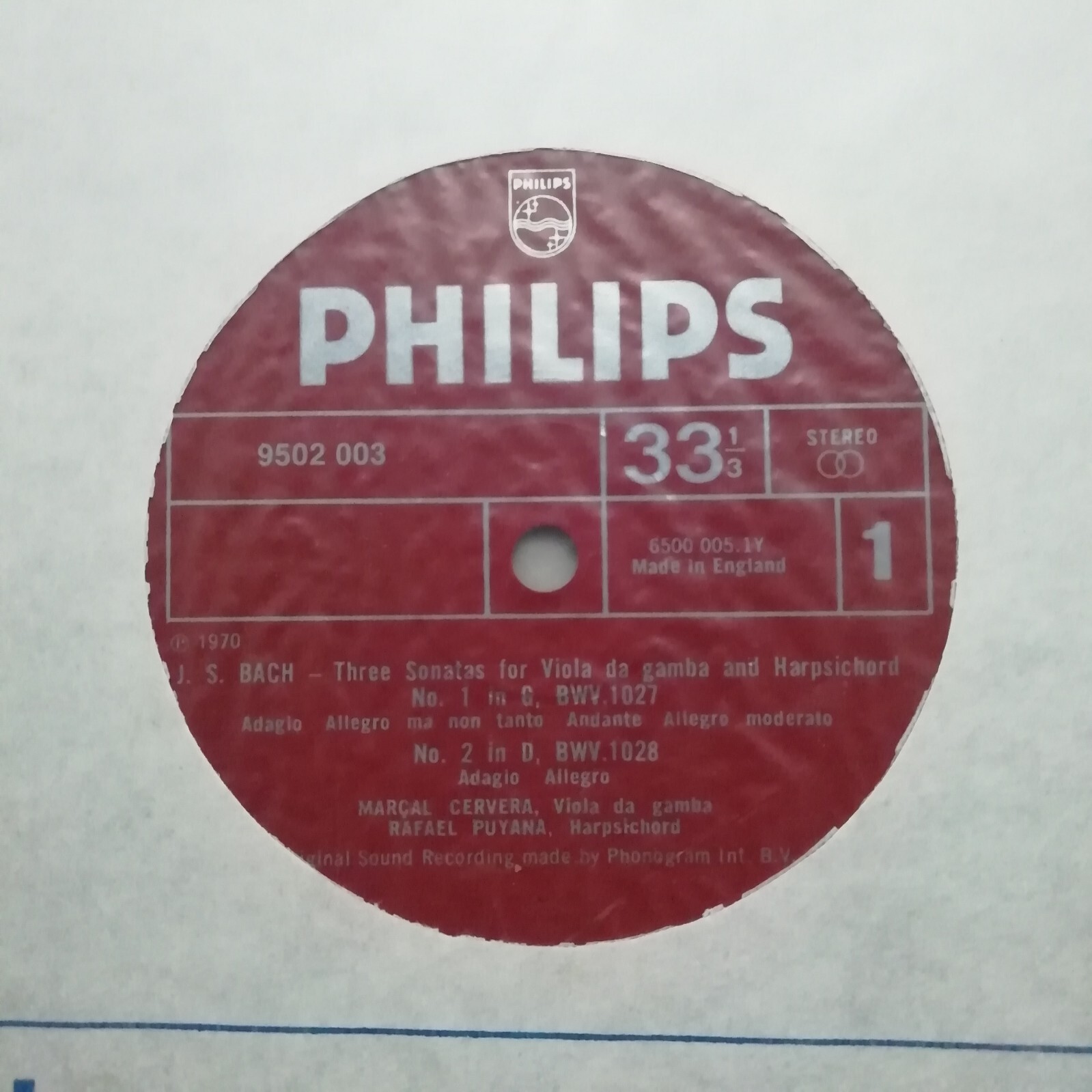 Philips LP 9502 003: Bach - 3 Sonatas for Viola da gamba & harpsichord ...