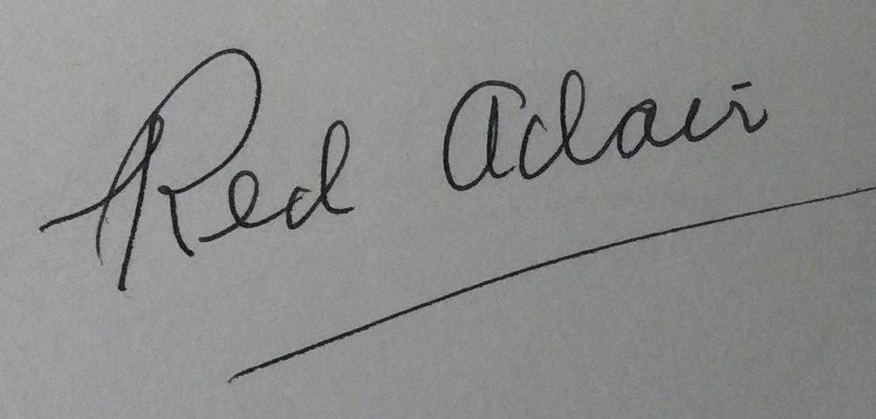 RED ADAIR SIGNED INDEX CARD FIREFIGHTER PLAYED BY JOHN WAYNE IN ...