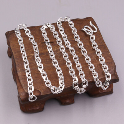 Pure S999 Fine Silver 999 Chain Women Men 5mm Square O Link Chain 31 ...