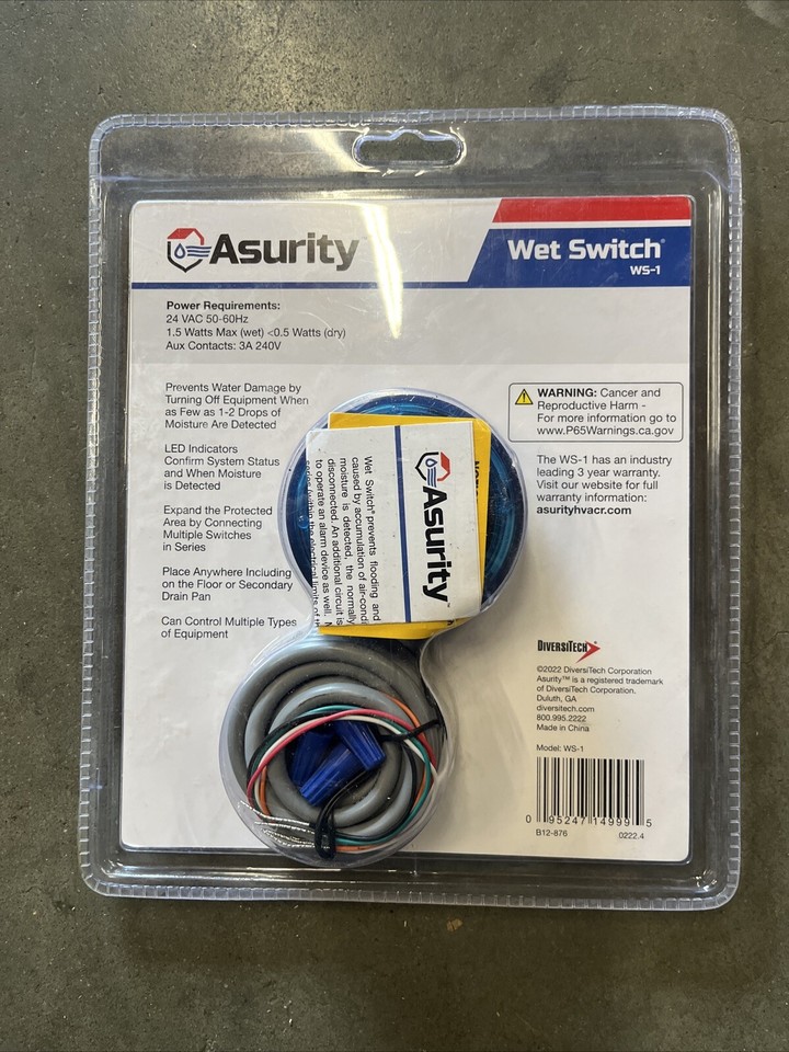 DiversiTech Asurity Wet Switch Flood Water Detector WS-1 FACTORY SEALED ...