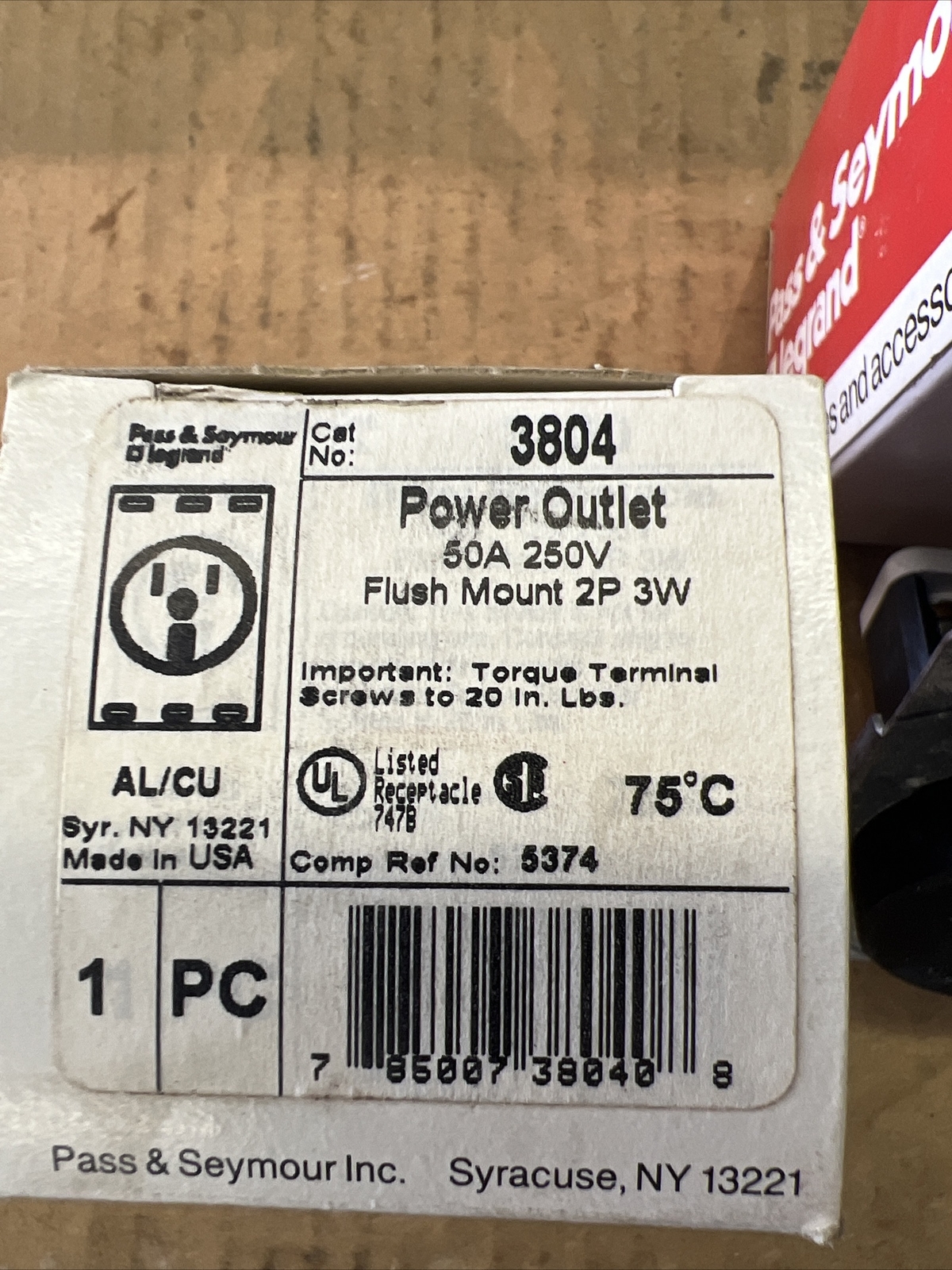 Lot of 2 Pass & Seymour 3804-CC6 Power Outlet, 2-Pole, 3-Wire, 50A, 250 ...