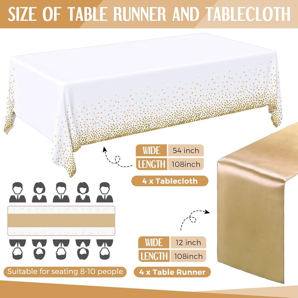 8 Pack First Communion White and Gold Disposable Plastic Tablecloths ...