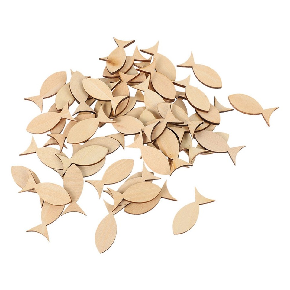 100 Pcs Animal Unfinished Wood Chips Fish Cutouts for Decoration | eBay ...