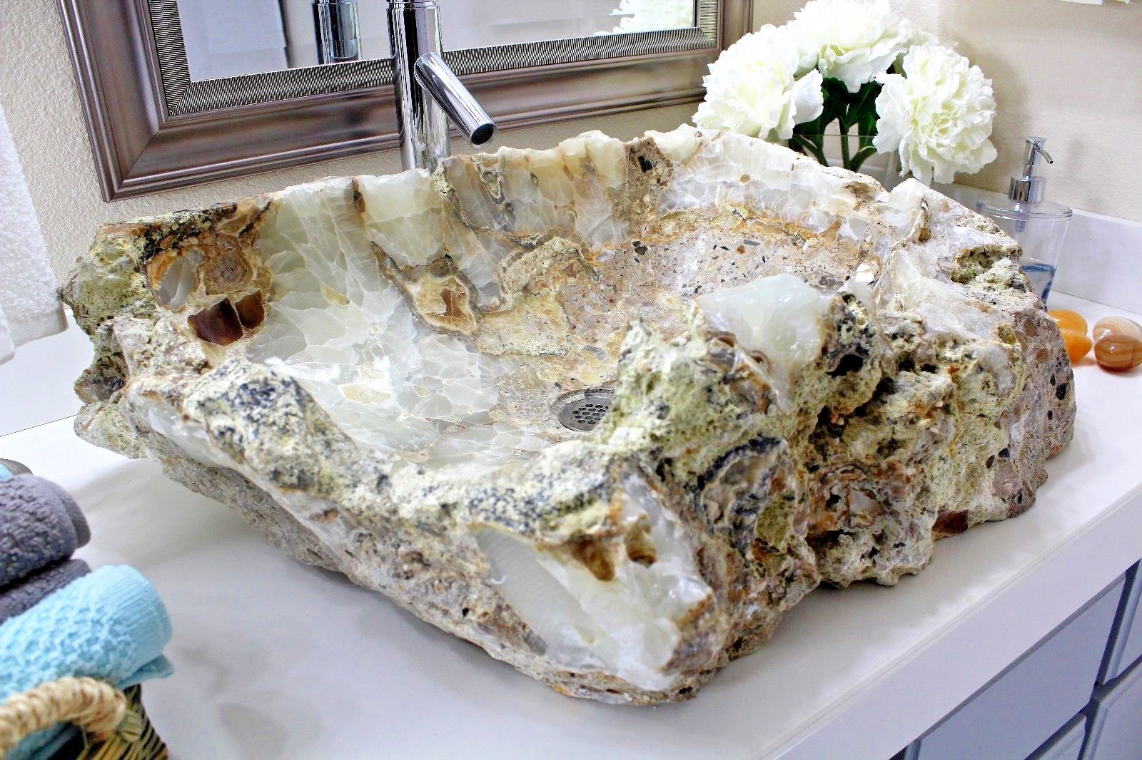 Onyx/travertine Stone Sink /Modern Natural Stone Bathroom Vessel Sink ...