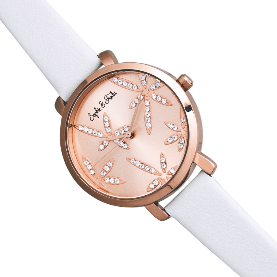 Sophie & Freda Key West Leather-Band Watch w/Swarovski Crystals - White ...
