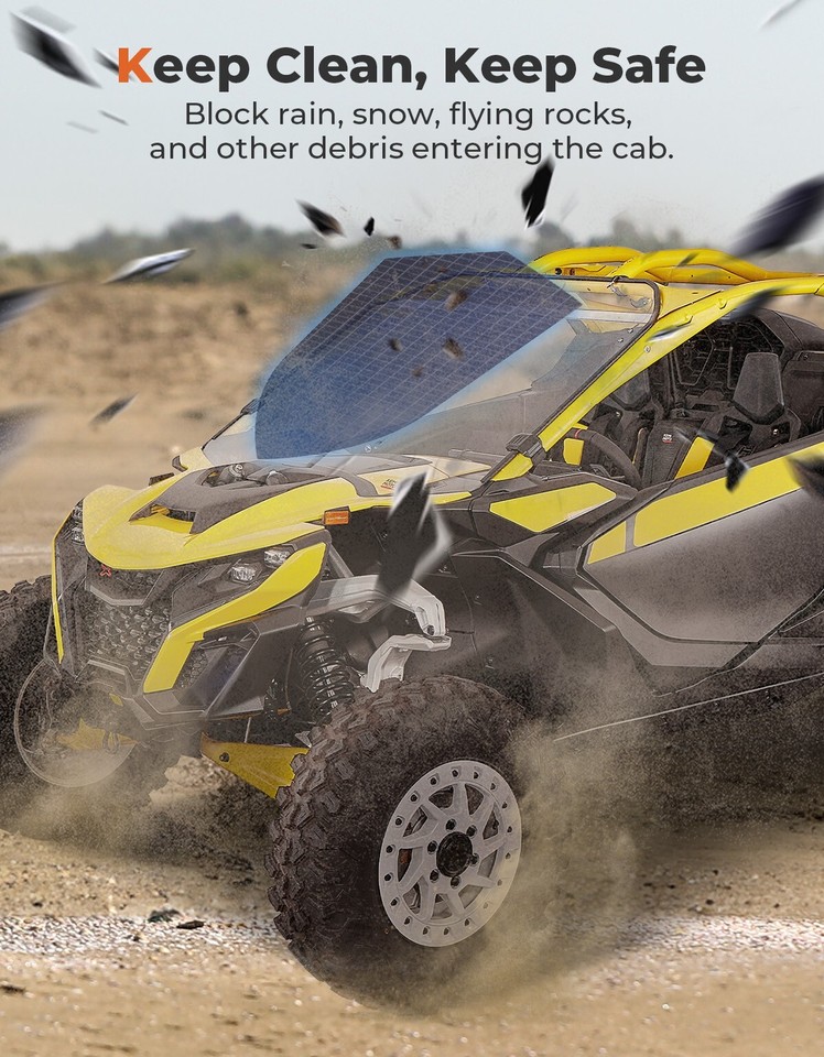 KEMIMOTO UTV Front Full Windshield PC Windscreen for Can Am Maverick R ...