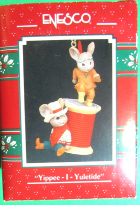 1990 ENESCO YIPPEE-I-YULETIDE MICE SPOOL OF THREAD COWBOY INDIAN ...