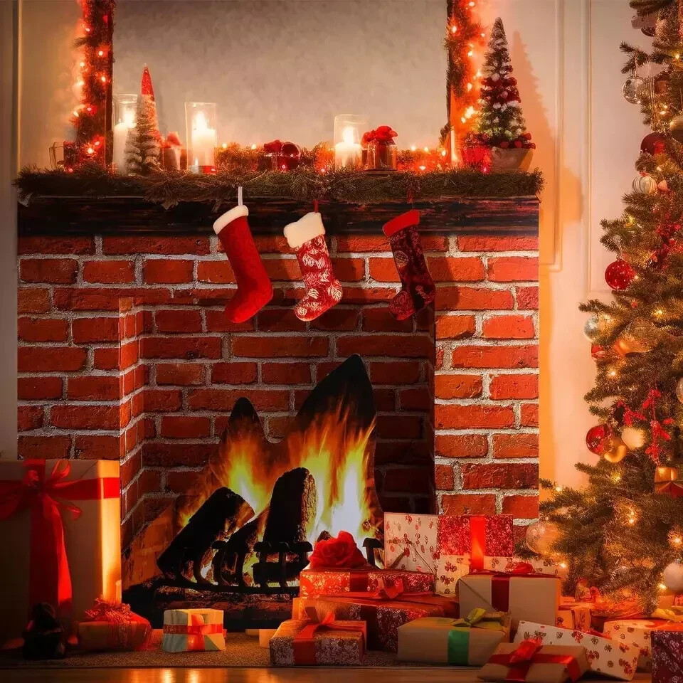 Christmas Cardboard Fireplace Prop- 3D Artificial Red Brick Cardboard ...