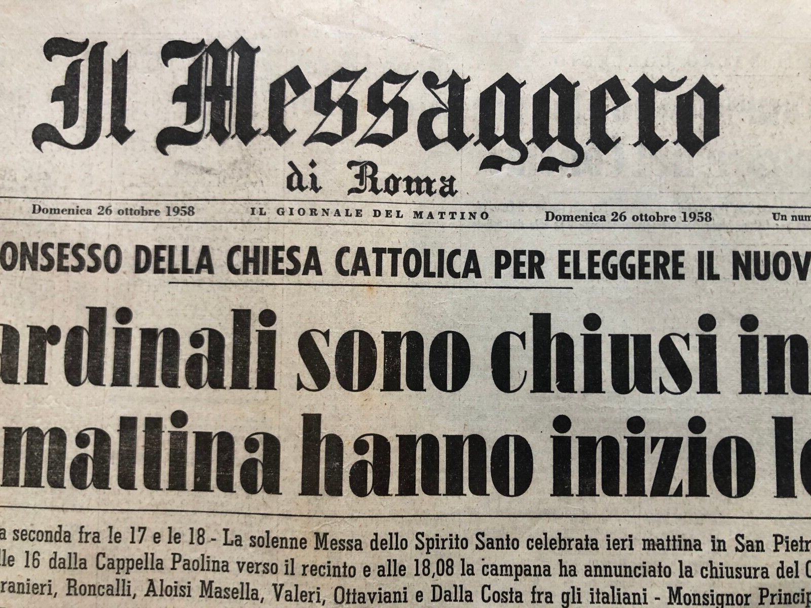 Elezione Papa giornale Il Messaggero originale 26 ottobre 1958 | eBay