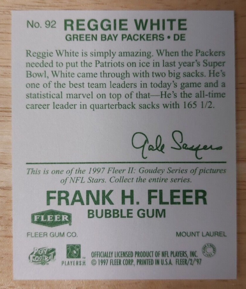 1997 Reggie White Frank H. Fleer BUBBLE GUM CARD | eBay