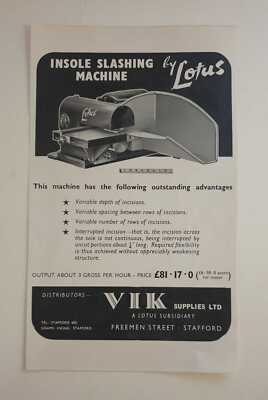 LOTUS Insole Slashing Machine, Shoemaking Advertising Flyer c.1950 | eBay