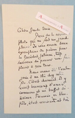 L.A.S Maurice ROSTAND poète - poème Maréchal Gallieni - Thé chez un ami ...