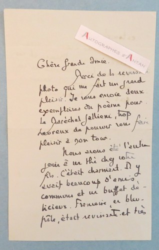 L.A.S Maurice ROSTAND poète - poème Maréchal Gallieni - Thé chez un ami ...