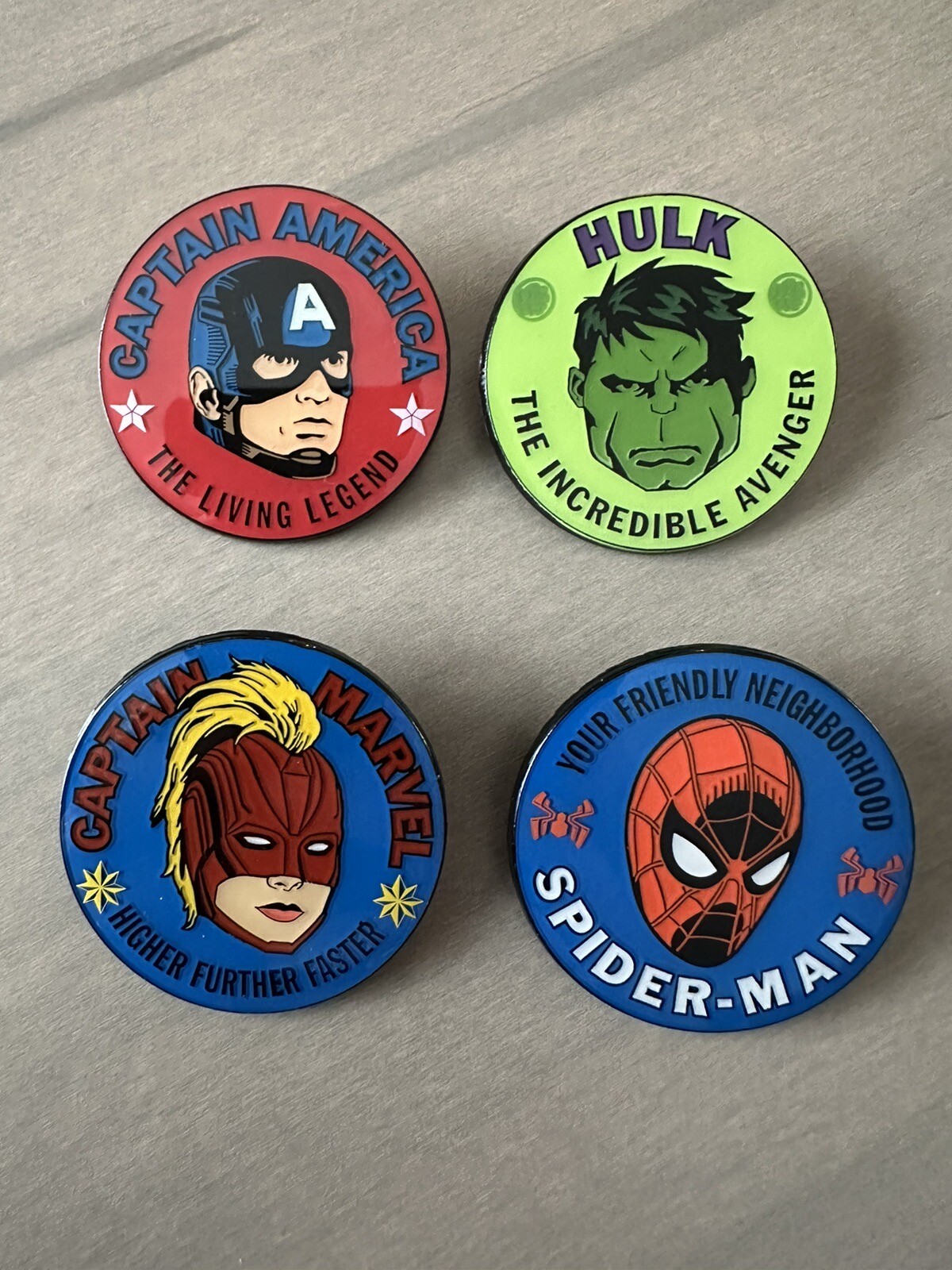 Disney Avengers Button Pins Set Of 4 Captain America Hulk Spider-Man Ms ...