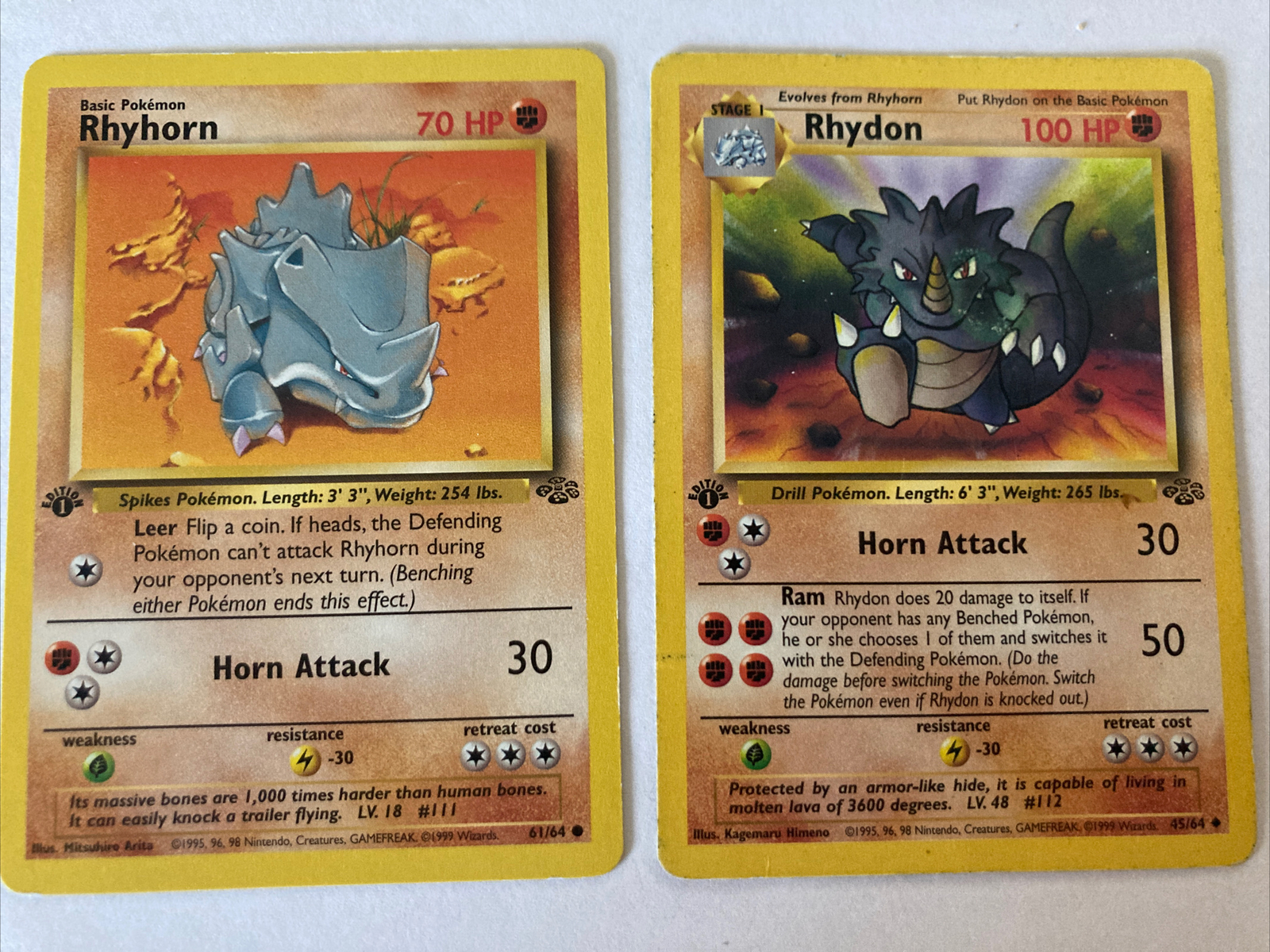 1st Edition Rhyhorn 61/64 & Rhydon 45/64 Jungle Set Pokemon Cards | eBay