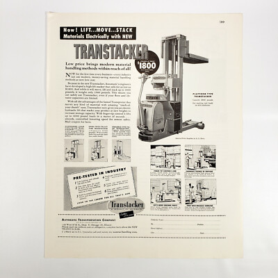 1946 Transtacker Forklift Ad Warehouse Material Handling Vintage ...