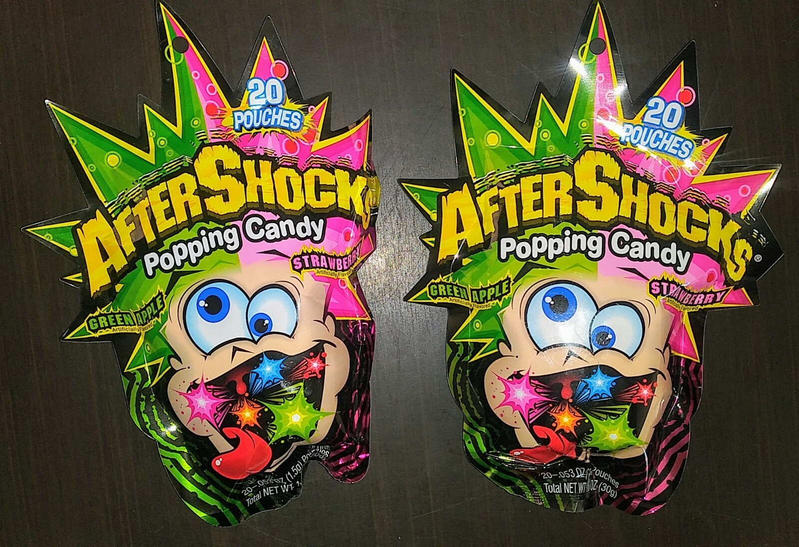 2 Packages: AfterShocks Popping Candy Green Apple&Strawberry Flavor (40 ...