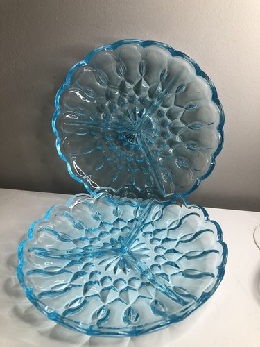 Vintage Anchor Hocking Light Blue Triple Divided Relish Dish Set Of Two ...