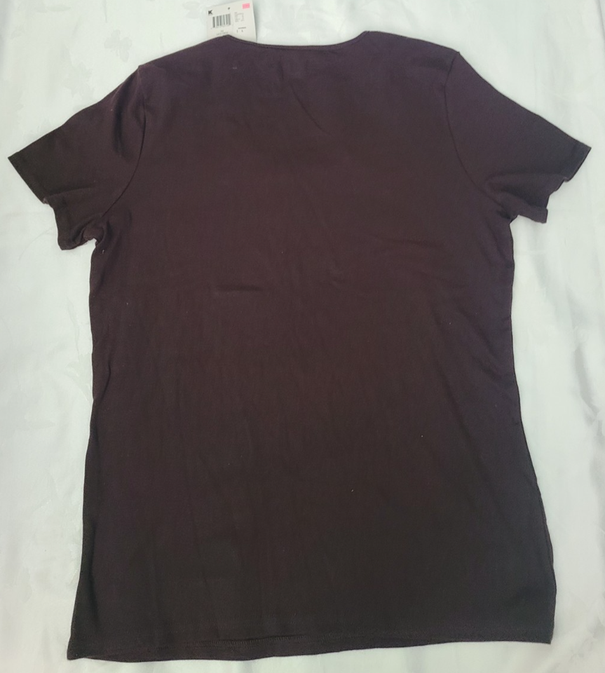 New Basic Editions Women L Tee Lace Crew T-shirt TOP Brown Cotton NWT | eBay