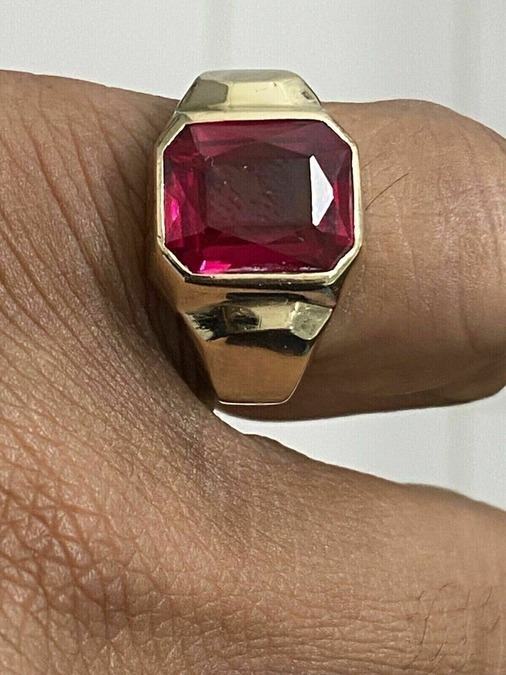 Certified 2CT Emerlad Natural Red Ruby Ring In 14k Yellow Gold Ring ...