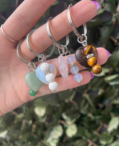 Gemstone Heart Beaded Detail Keyring | eBay