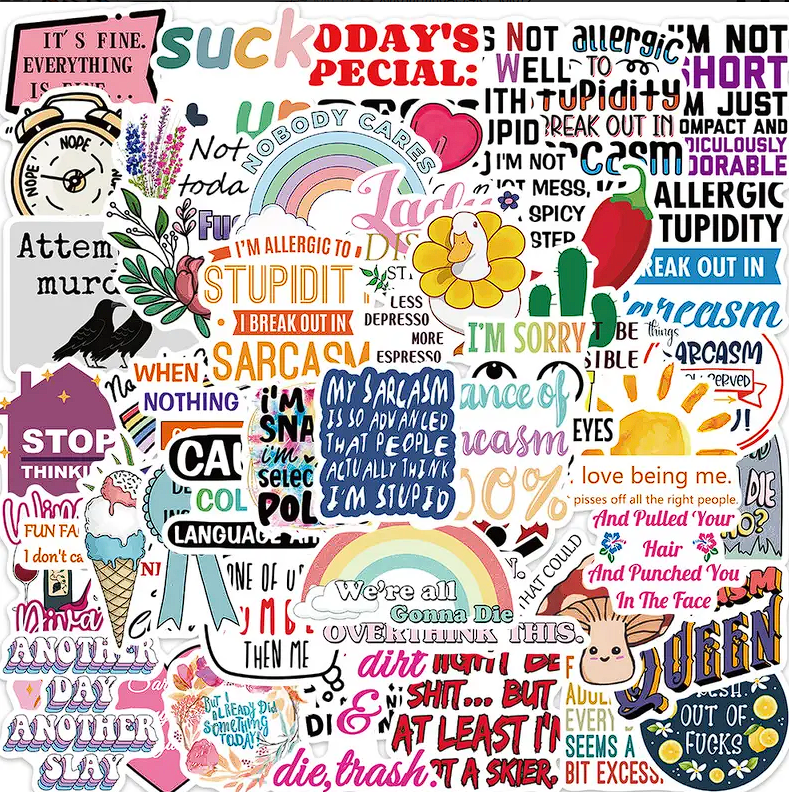 50pcs Sarcastic Stickers Funny Quotes Stickers For Adults, Waterproof ...