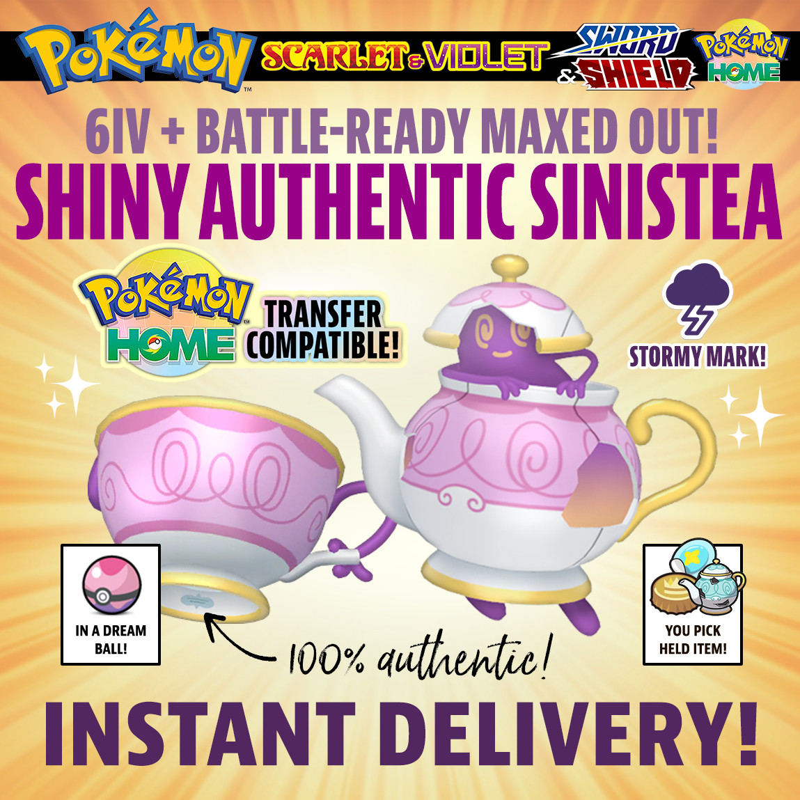 SHINY AUTHENTIC SINISTEA / POLTEAGEIST SUPER RARE Pokemon Scarlet ...