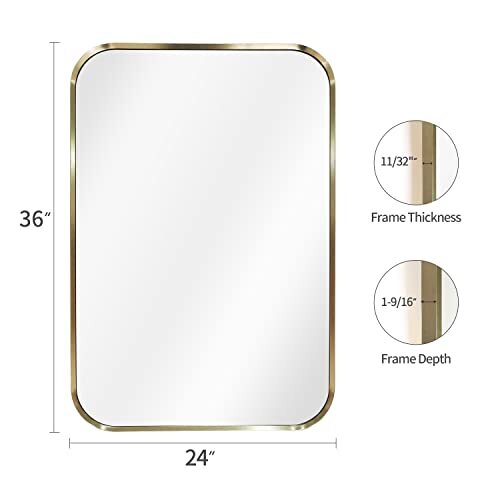 24"x36" Brushed French Gold Metal Framed Rounded Rectangle Mirror Gold ...