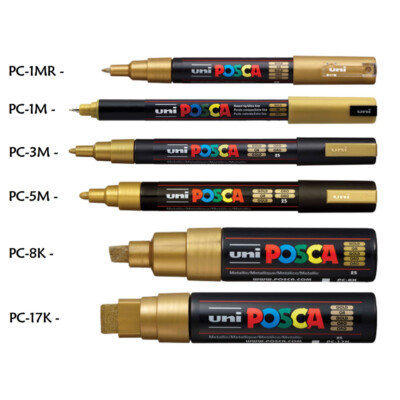 Uni Posca Gold Paint Marker Pen Set of 6 PC-1MR | 1M | 3M | 5M | 8K ...