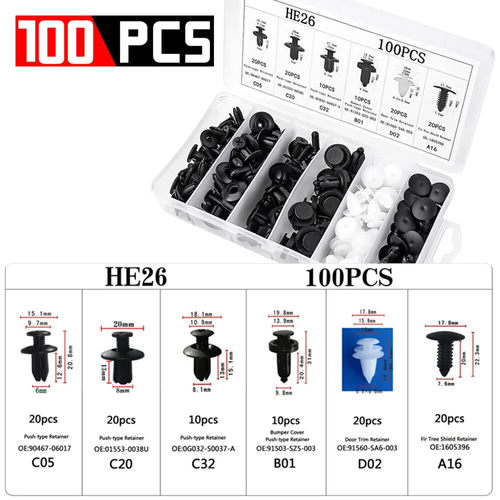 100PCS Retainer Clips Body Bumper Rivet Retainer Trim Molding Push Pin ...