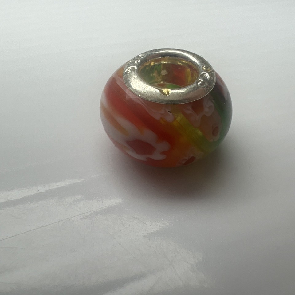 925 Sterling Silver Murano Glass Bead European Slide Rainbow Millefiori ...