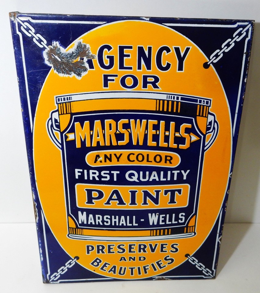 OLD ADVERTISE MARSWELLS MARSHALL WELLS PAINT DOUBLE SIDED PORCELAIN ...