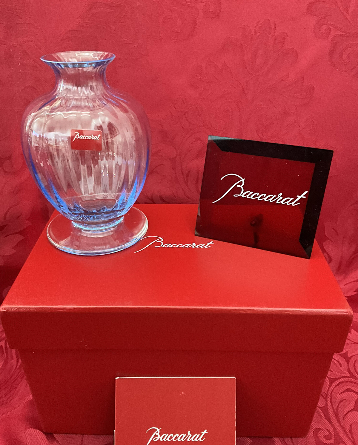 NIB FLAWLESS Glass BACCARAT France Light Blue AQUARELLE Crystal BUD ...